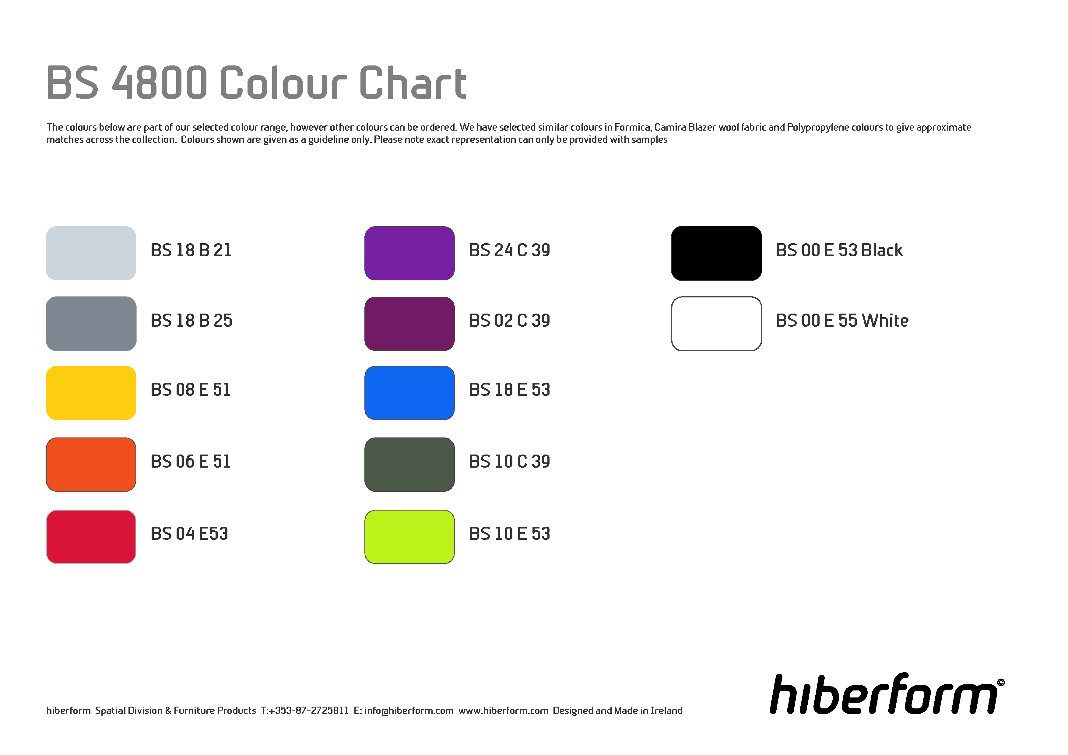 BS 4800 Colour Chart Hiberform Hiberform